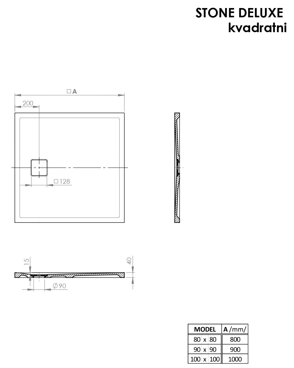 Aquaestil - Tuš kadi - Stone DeLuxe kvadratna